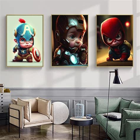 Disney Marvel Super Hero Kawaii Spiderman Iron Man Nordic พิมพ์ Wall Art ตกแต่งบ้าน Aesthetic