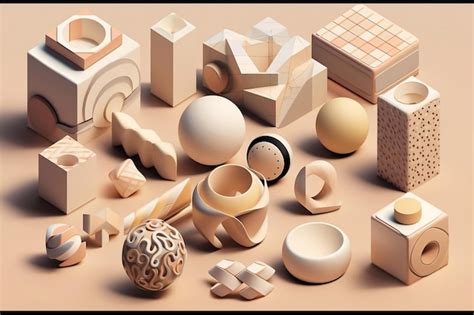 Premium Ai Image Threedimensional Abstract Geometric Figures On A Beige Background Generative Ai