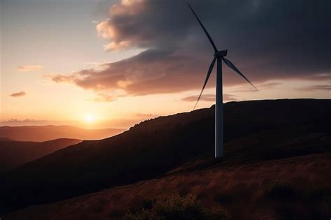 Premium AI Image Ridgelocated Wind Turbine Silhouette Capturing