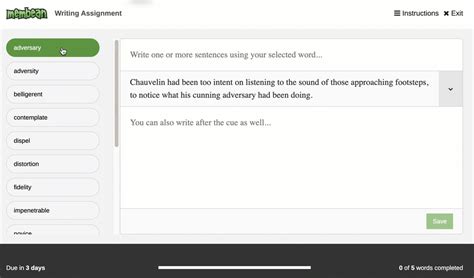 cue sentences on writing assignments membean support