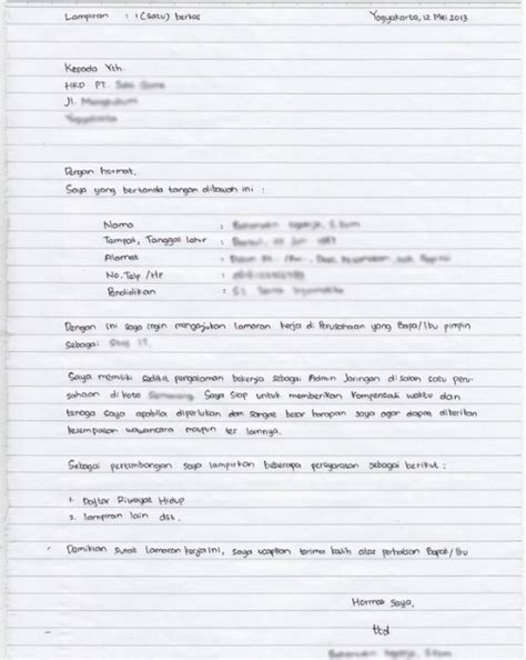 Contoh Surat Lamaran Pekerjaan Tulis Tangan