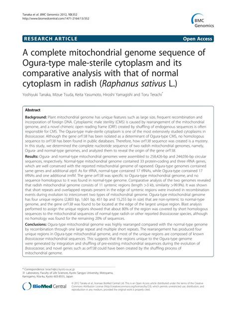 Pdf A Complete Mitochondrial Genome Sequence Of Ogura Type Male