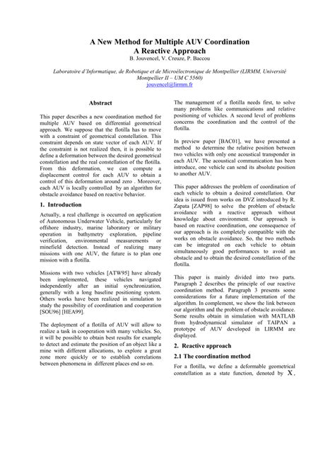 Pdf A New Method For Multiple Auv Coordination A Reactive Approach