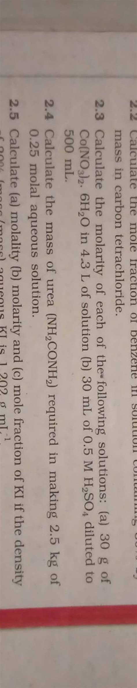 2 3 Calculate The Molarity Of Each Of The Following Solutions A 30 G O