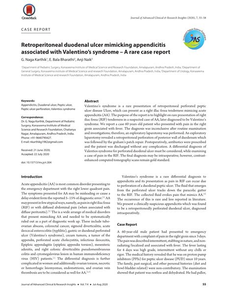 Retroperitoneal Duodenal Ulcer Mimicking Appendicitis Associated With Valentinos Syndrome A