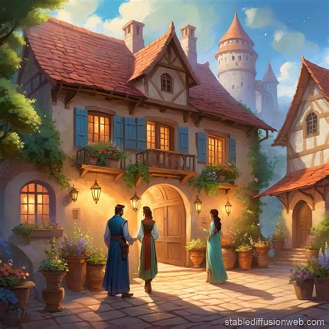 Fantasy Game Protagonists In A Shop Scene Stable Diffusion Online