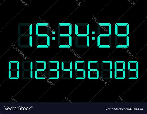 Blue digital clock number set led digit flat Vector Image