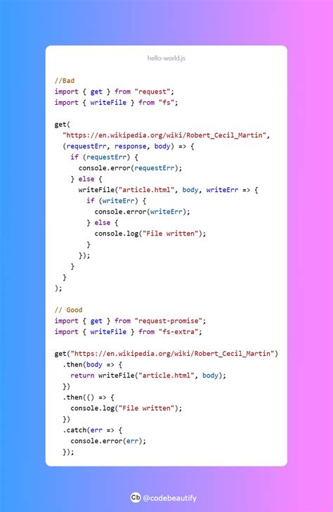 Amjad Saeed On Linkedin Use Promises Not Callbacks Callbacks Arent Clean And They Cause