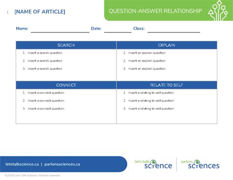 Question Answer Relationship Let S Talk Science