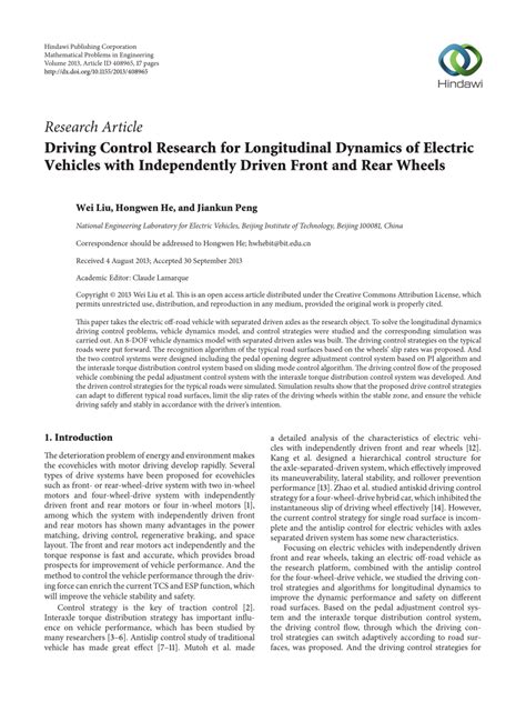 Pdf Driving Control Research For Longitudinal Dynamics Of Electric Vehicles With Independently