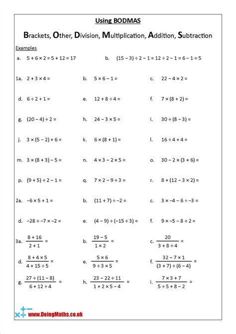 Free Printable Bodmas Worksheets For Grade 6 Learning