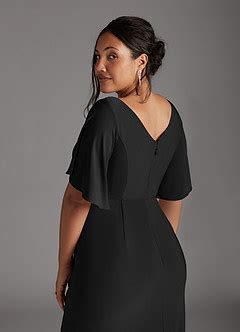 Azazie Louanne Black Mermaid Boatneck Pleated Luxe Knit Dress Azazie