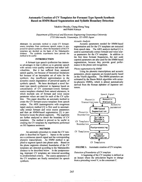 PDF Automatic Creation Of CV Templates For Formant Type Speech