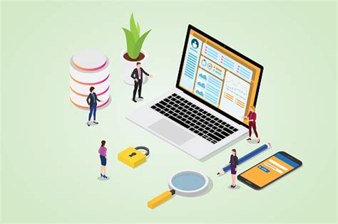 Cms 콘텐츠 관리 시스템 개념 노트북 및 웹 사이트 페이지 아이소메트릭 스타일로 스마트폰에 보안 로그인 벡터 3차원 형태에 대한 스톡 벡터 아트 및 기타 이미지 Istock