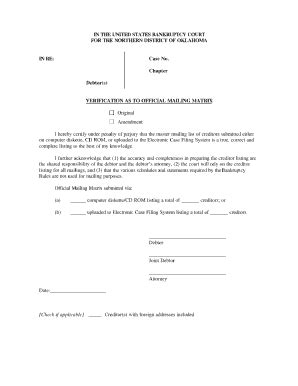 Fillable Online Oknb Uscourts Mailing Matrix Form Fax Email Print PdfFiller