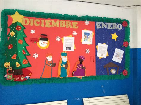Periódico mural Diciembre enero Bulletin board needle felt Feliz