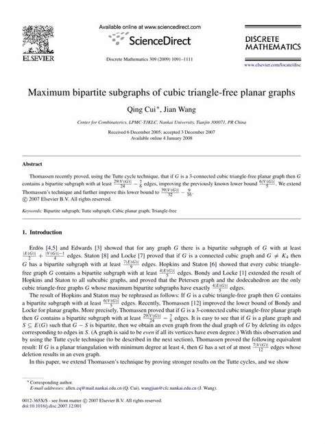 pdf maximum bipartite subgraphs of cubic triangle free planar graphs