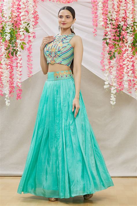 Buy Nazaakat By Samara Singh Green Art Silk Embroidered Lehenga With