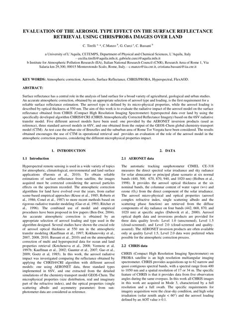 Pdf Evaluation Of The Aerosol Type Effect On The Surface Reflectance Retrieval Using Chris