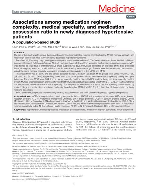 Pdf Associations Among Medication Regimen Complexity Medical Specialty And Medication