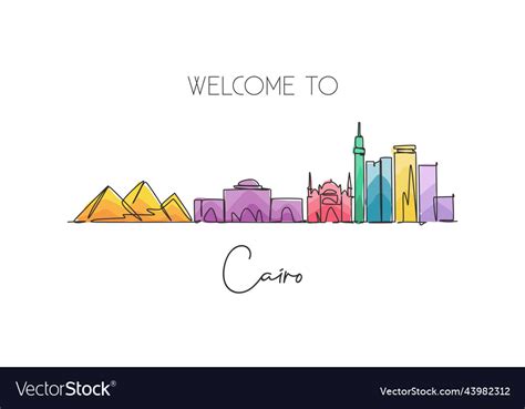 One Continuous Line Drawing Of Cairo City Skyline Vector Image