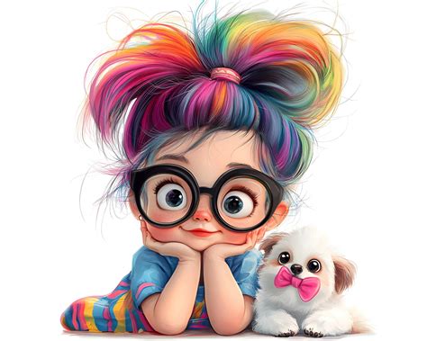 Quirky Girl Clipart Cute Whimsical Girl Printable Watercolor Clipart 300 Dpi S High