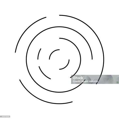 원형 잔물결 아이콘입니다 흰색 배경에 분리된 동심원의 간헐적인 선 소용돌이 기호 수중 음파 탐지기 음파 햇살 신호 신호 가능성에