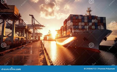 Container Ship Carrying Container Boxes Import Export Dock With Quay