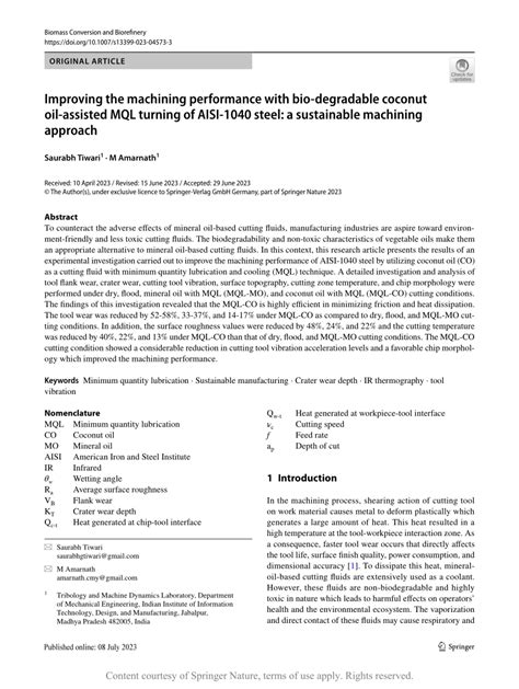 Improving The Machining Performance With Bio Degradable Coconut Oil Assisted Mql Turning Of Aisi