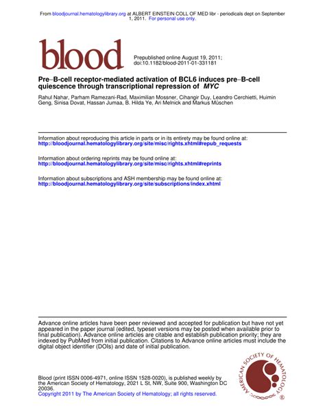 Pdf Pre B Cell Receptor Mediated Activation Of Bcl6 Induces Pre B