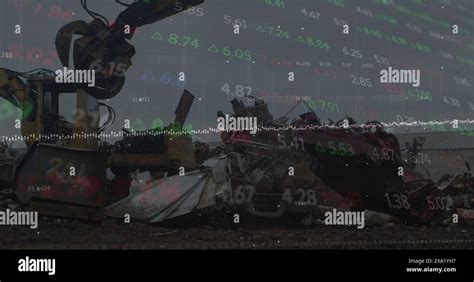 Image Of Stock Market Data Processing Against Hydraulic Lifting Machine