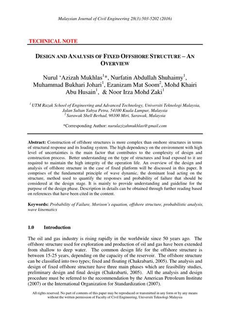Pdf Design And Analysis Of Fixed Offshore Structure An Overview