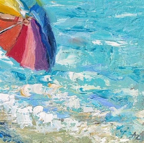 Beach Painting Woman Original Art Umbrella Seascape Artwork Etsy