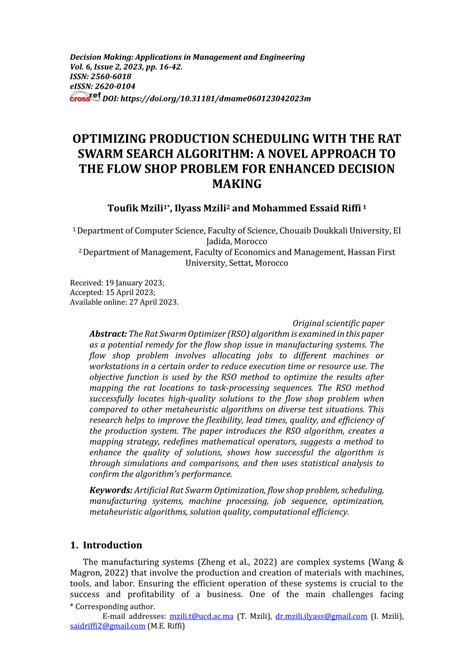 Pdf Optimizing Production Scheduling With The Rat Swarm Search Algorithm A Novel Approach To