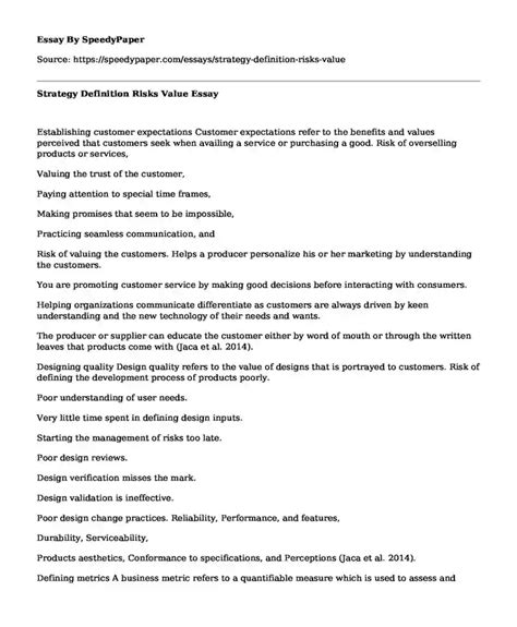 Strategy Definition Risks Value SpeedyPaper