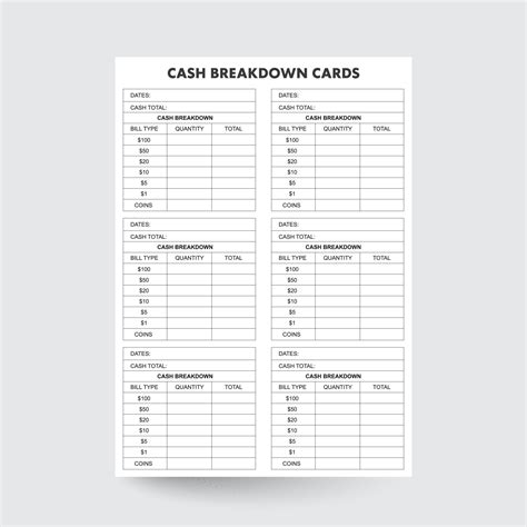 Cash Breakdown Card Cash Breakdown Count Sheet Cash Breakdown Cash