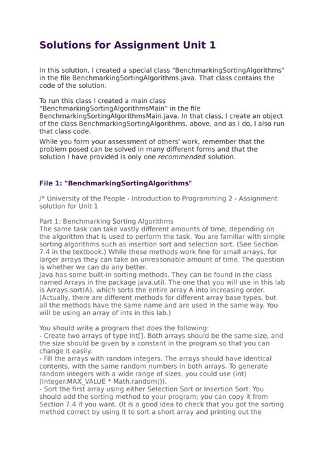 Solutions For Assignment Unit 1 That Class Contains The Code Of The