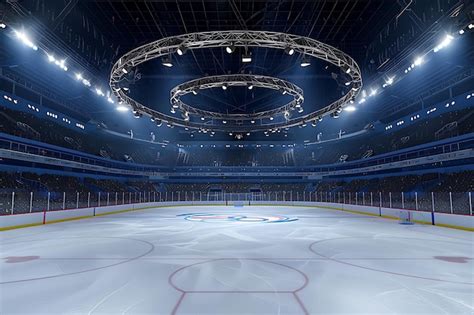 Empty Ice Hockey Arena With Lighting Rigs And Seating Premium AI