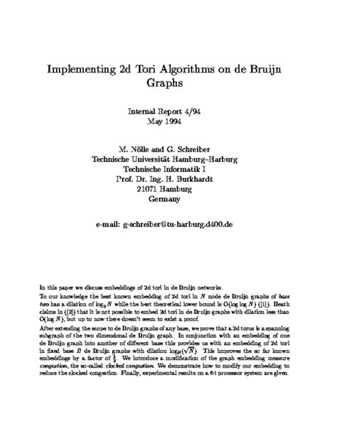Pdf Implementing 2d Tori Algorithms On De Bruijn Graphs Hans