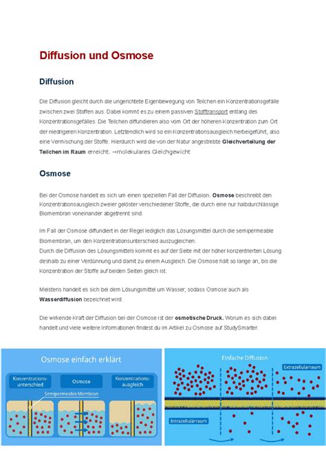 Diffusion Und Osmose Zusammenfassung Und Beschreibung Als Lernzettel