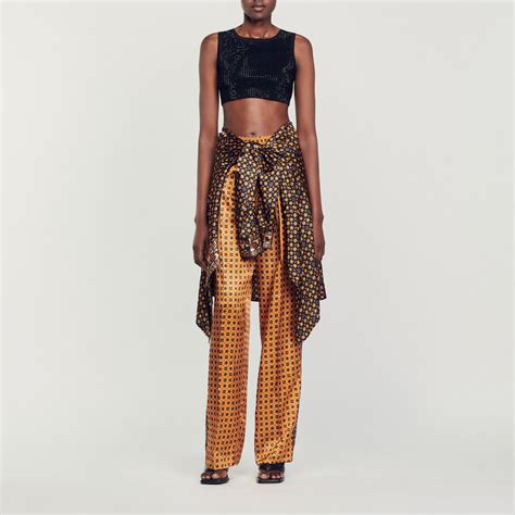 Crop Top With Rhinestones Black Gray For Women Sandro Paris