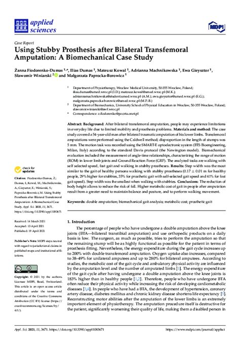Pdf Using Stubby Prosthesis After Bilateral Transfemoral Amputation
