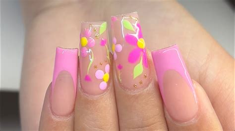 Spring Gel X Nails Easy Flower Nail Art Gel X Nail Tutorial Youtube