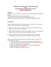 Lab Capturing Ethernet Frame Docx Cybr Introduction To Computer Networking Lab Using