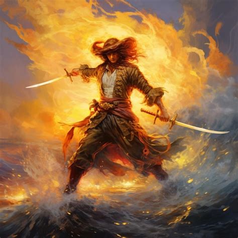Premium Ai Image Ai Generated Pirate Artwork Fire And Sea