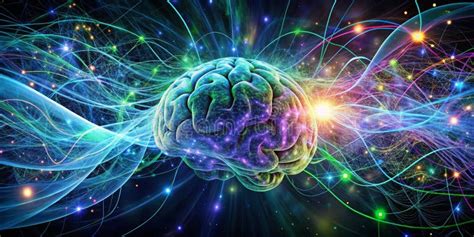human brain illuminated by energy streams and neural pathways