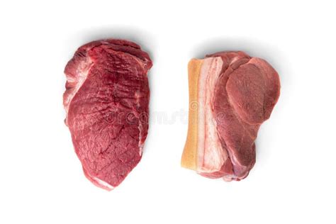 Raw Pork Meat With And Without Fat Isolated On White Background Stock
