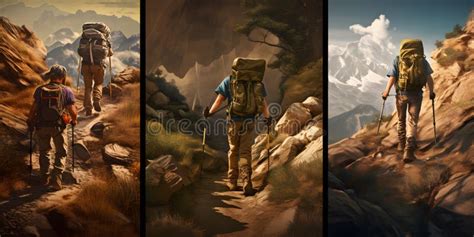 Adventure Travel Hiking Trails Outdoor Activities Hyper R One Generative Ai Stock Illustration