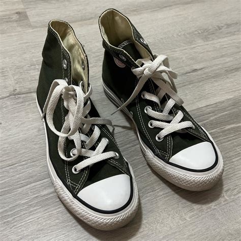 Converse Womens Green And White Trainers Depop
