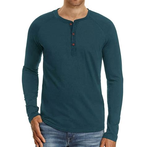 Long Sleeve Pullover Tops For Mens Casual Buttons Henley V Neck T